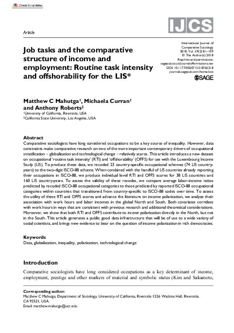 (PDF) Job tasks and the comparative structure of income and employment ...