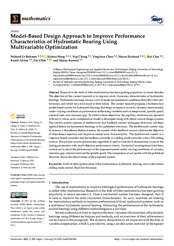 (PDF) Model-Based Design Approach to Improve Performance Characteristics of Hydrostatic Bearing ...