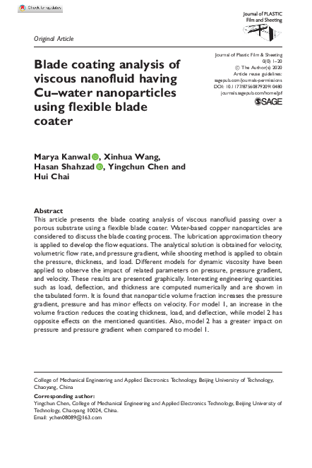 (PDF) Blade coating analysis of viscous nanofluid having Cu–water ...