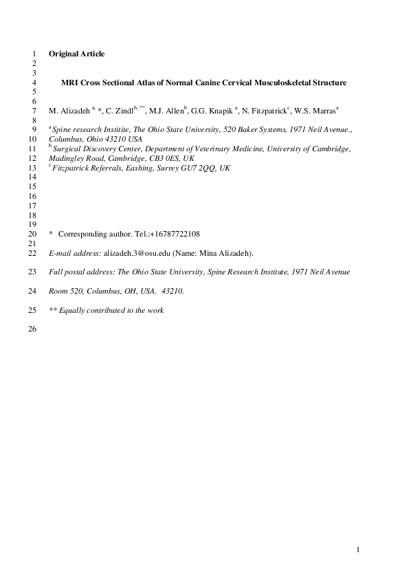 (PDF) MRI cross sectional atlas of normal canine cervical ...