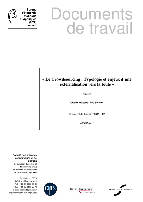(PDF) Le Crowdsourcing: Typologie et enjeux d'une externalisation vers la foule