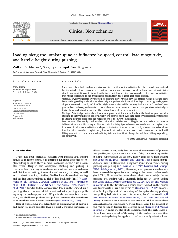 (PDF) Loading along the lumbar spine as influence by speed, control ...