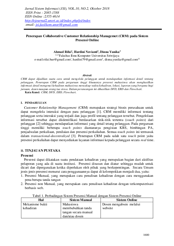 (PDF) Penerapan Collaborative Customer Relationship Managemet (CRM) pada Sistem Presensi Online ...