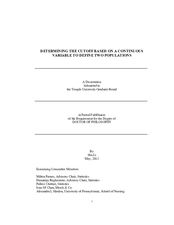 (PDF) Determining the Cutoff Based on a Continuous Variable to Define Two Populations