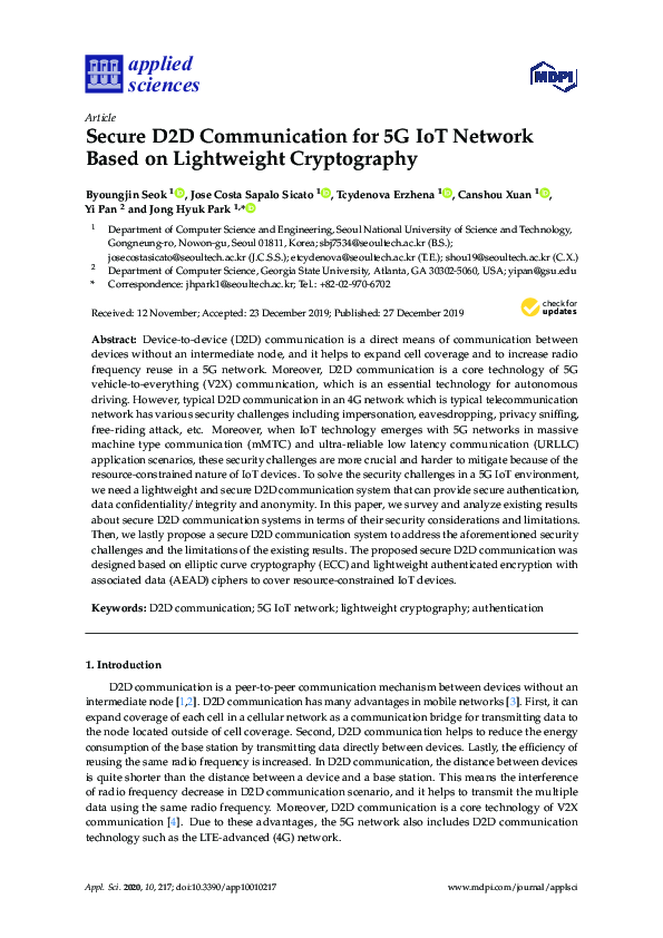 Pdf Secure D2d Communication For 5g Iot Network Based On Lightweight Cryptography