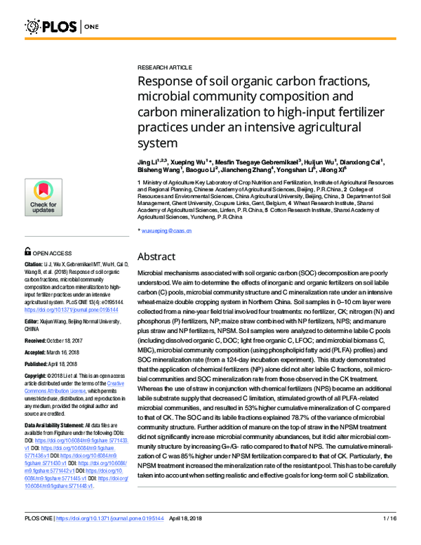 (PDF) Response of soil organic carbon fractions, microbial community composition and carbon ...