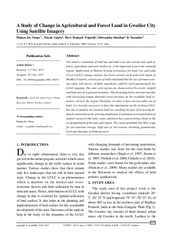 (PDF) A Study of Change in Agricultural and Forest Land in Gwalior City ...