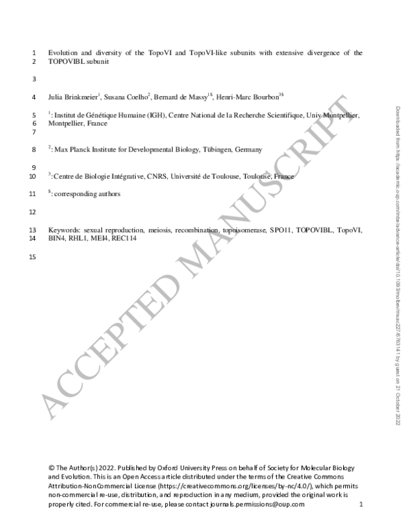 (PDF) Evolution and diversity of the TopoVI and TopoVI-like subunits ...