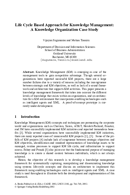 (PDF) Life Cycle Based Approach for Knowledge Management: A Knowledge ...