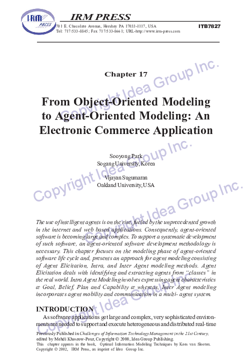 Pdf From Object Oriented Modeling To Agent Oriented Modeling