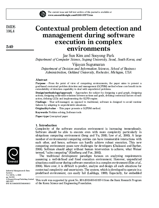 (PDF) Contextual problem detection and management during software ...