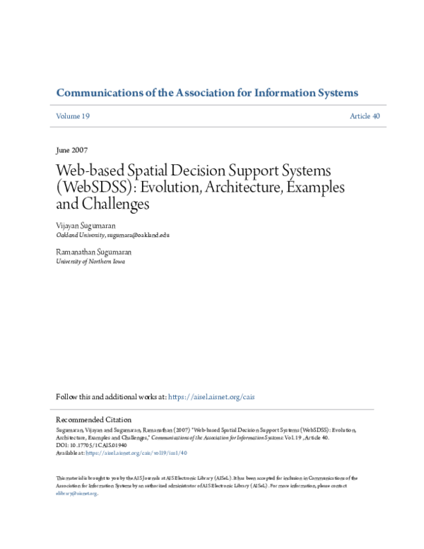 Pdf Web Based Spatial Decision Support Systems Websdss Evolution Architecture Examples