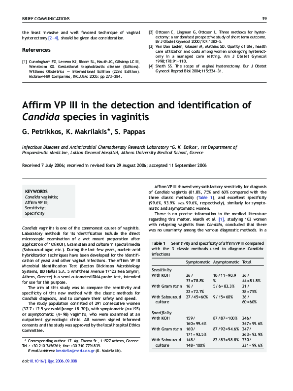 (PDF) Affirm VP III in the detection and identification of Candida ...