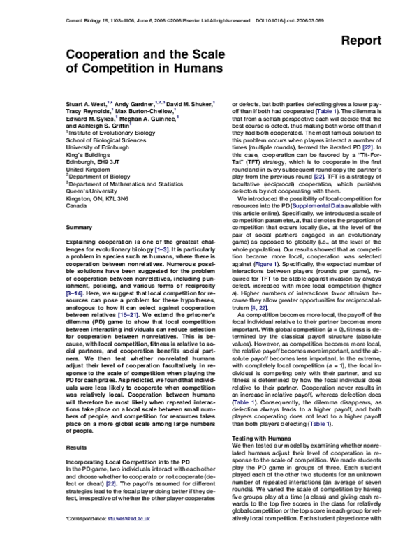 (PDF) Cooperation vs. Competition in Human Behavior