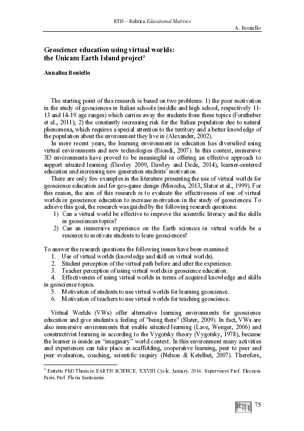 (PDF) Geoscience education using virtual worlds: the Unicam Earth ... (PDF) Geoscience education using virtual worlds: the Unicam Earth ...