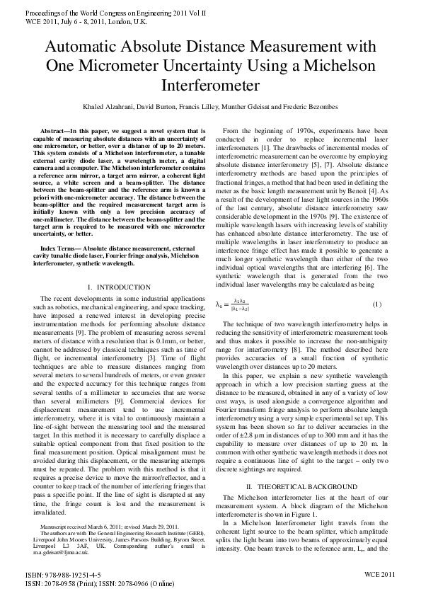 (PDF) Automatic Absolute Distance Measurement with One Micrometer ...