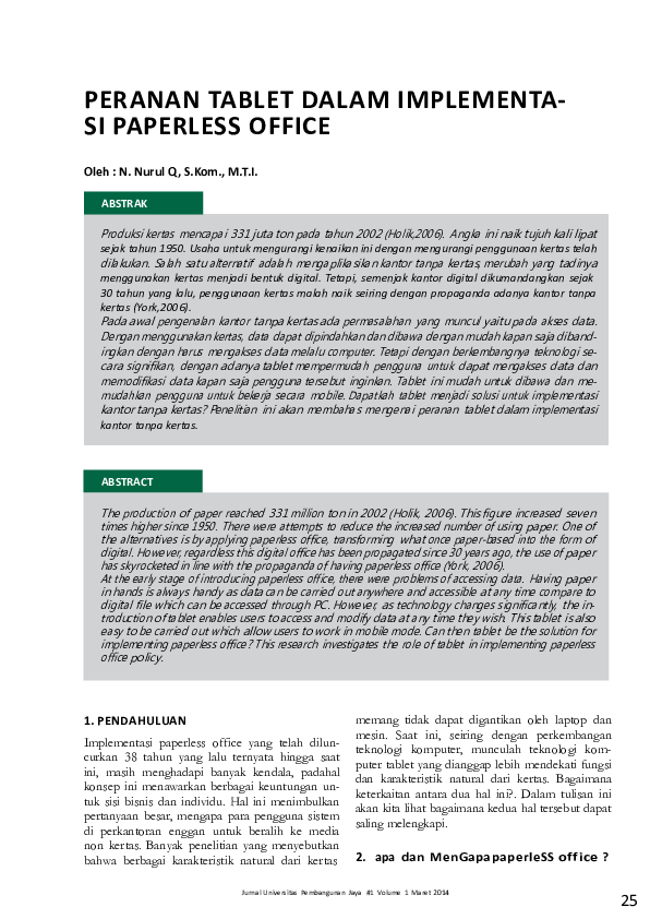 (PDF) Peranan Tablet dalam Implementasi Paperless Office