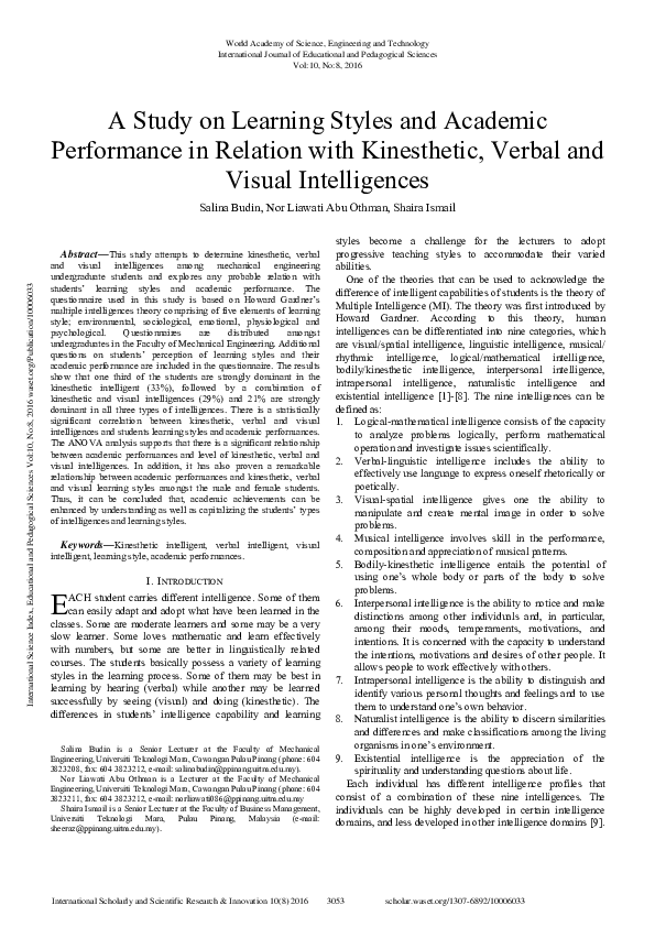 (PDF) A Study On Learning Styles And Academic Performance In Relation ...
