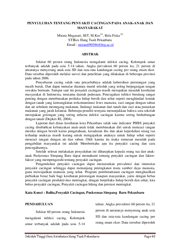 (PDF) Penyuluhan Tentang Penyakit Cacingan Pada Anak-Anak Dan Masyarakat