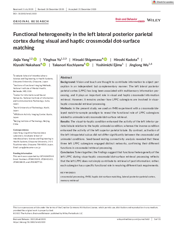 (PDF) Functional heterogeneity in the left lateral posterior parietal ...