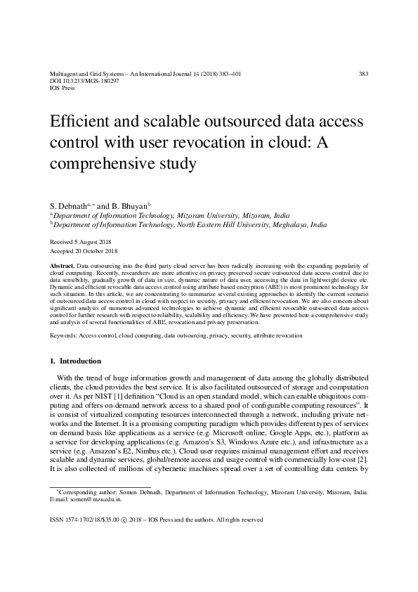 (PDF) Efficient and scalable outsourced data access control with user revocation in cloud: A ...