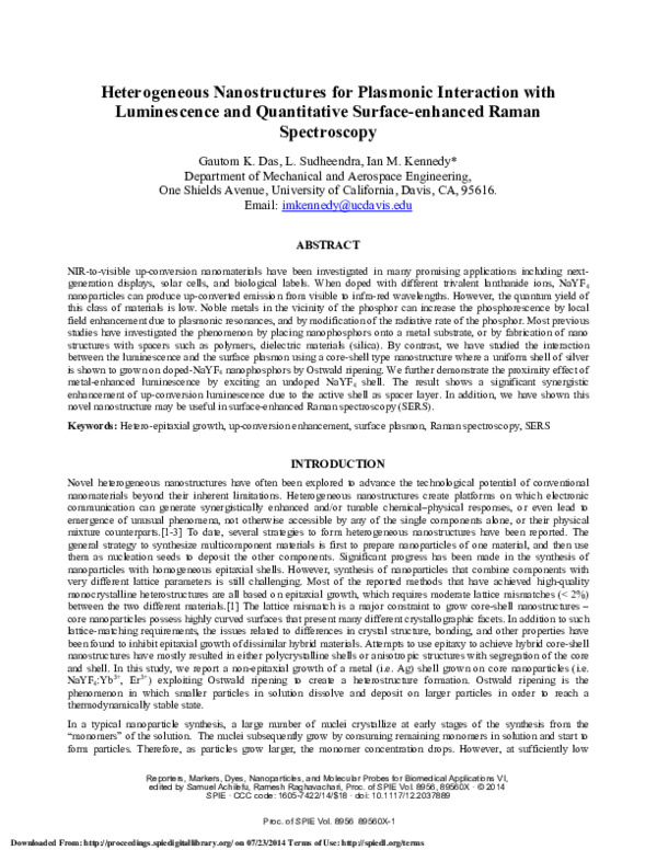 (PDF) Heterogeneous nanostructures for plasmonic interaction with luminescence and quantitative ...