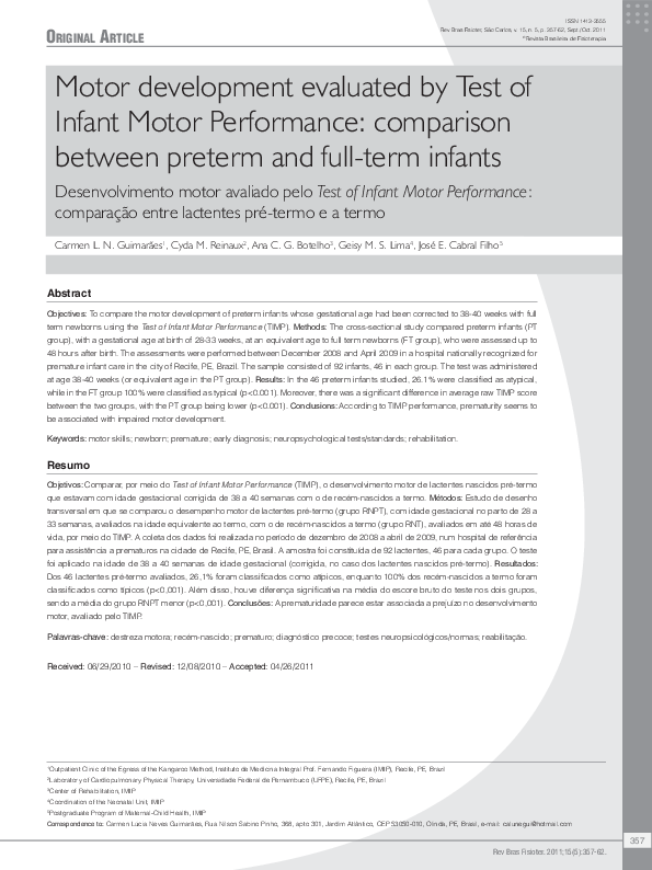 (PDF) Motor development evaluated by Test of Infant Motor Performance ...