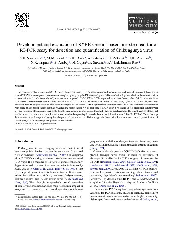 (PDF) Development and evaluation of SYBR Green I-based one-step real-time RT-PCR assay for ...