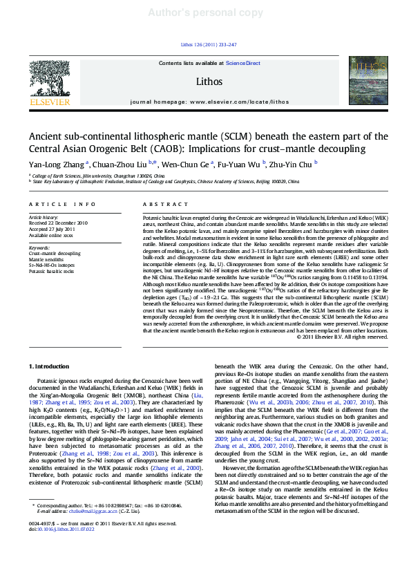 (PDF) Ancient sub-continental lithospheric mantle (SCLM) beneath the eastern part of the Central ...