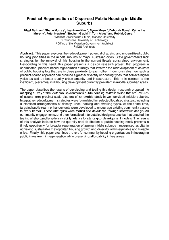 (PDF) Precinct Regeneration of Dispersed Public Housing in Middle Suburbs