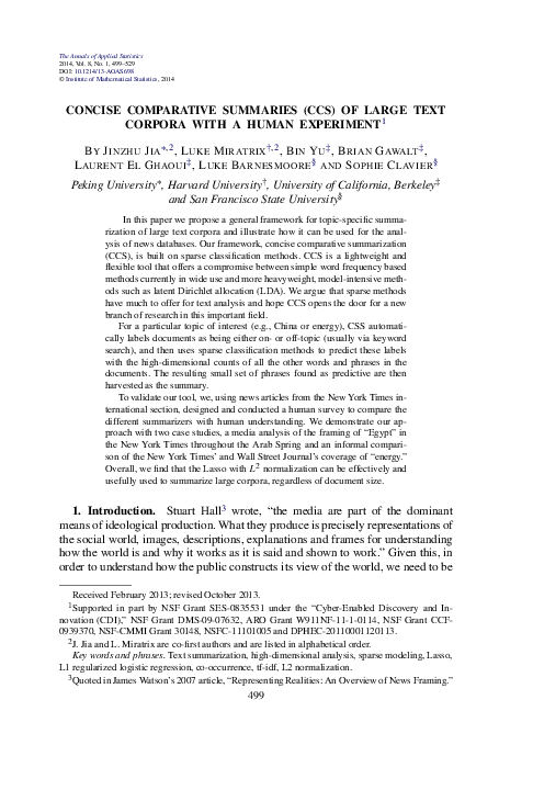 Pdf Concise Comparative Summaries Ccs Of Large Text Corpora With A