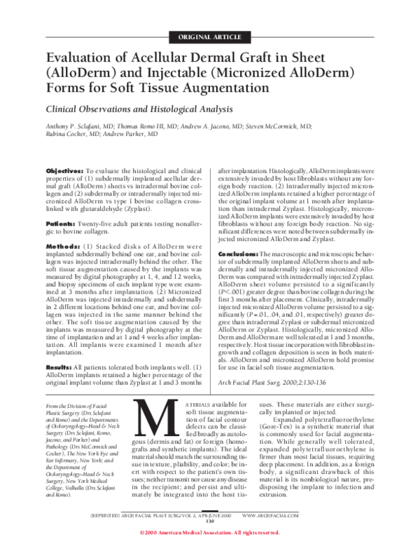 (PDF) Evaluation of Acellular Dermal Graft in Sheet (AlloDerm) and ...