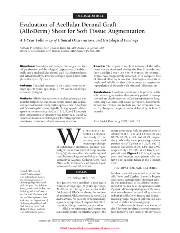 (PDF) Evaluation of Acellular Dermal Graft (AlloDerm) Sheet for Soft ...