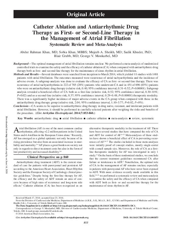 (PDF) Catheter ablation and antiarrhythmic drug therapy as first- or second-line therapy in the ...