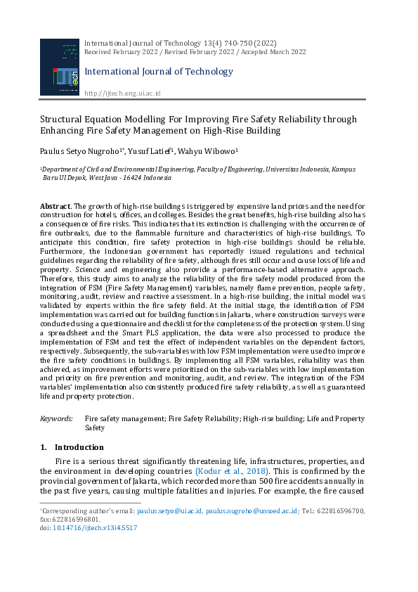 (PDF) Structural Equation Modelling For Improving Fire Safety Reliability through Enhancing Fire ...