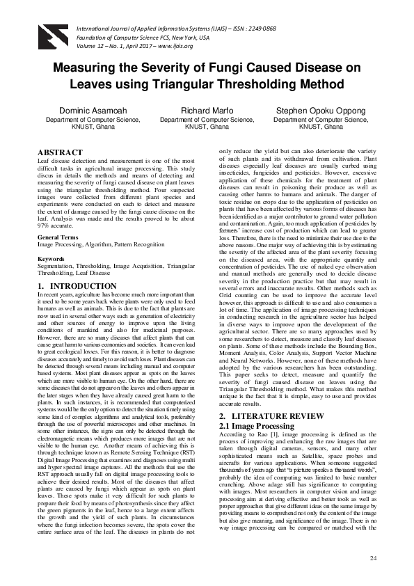 (PDF) Measuring the Severity of Fungi Caused Disease on Leaves using ...