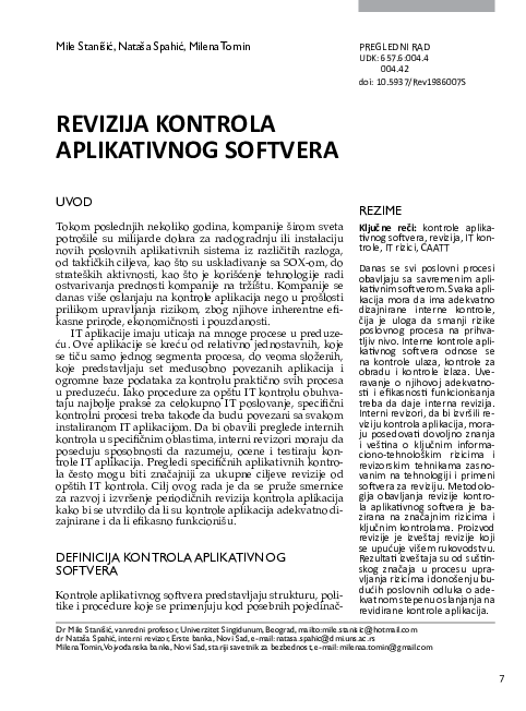 (PDF) Auditing of application controls | Mile Stanišić - Academia.edu