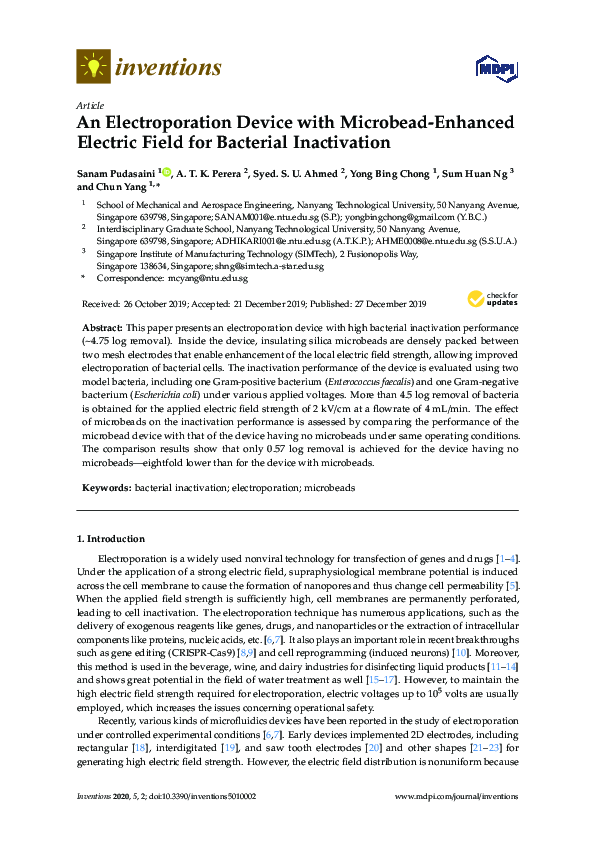 (PDF) An Electroporation Device with Microbead-Enhanced Electric Field ...
