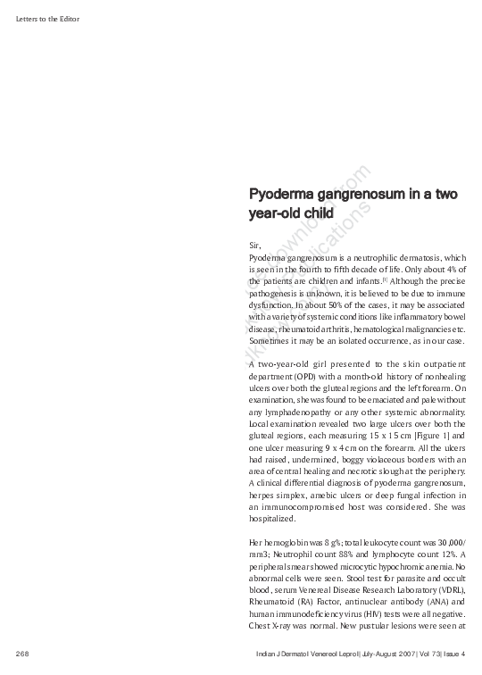 (PDF) Pyoderma gangrenosum in a two year-old child