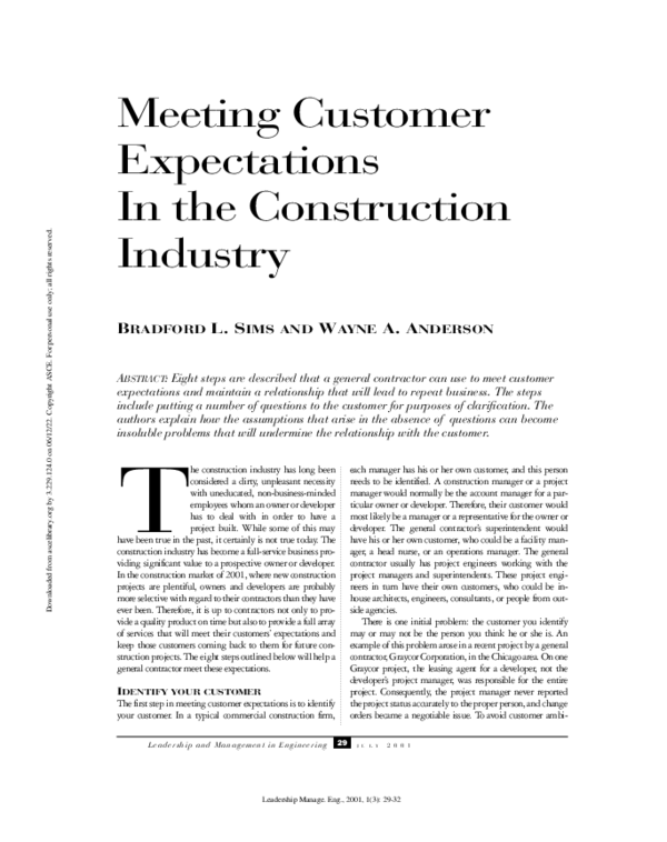 (PDF) Meeting Customer Expectations In the Construction Industry