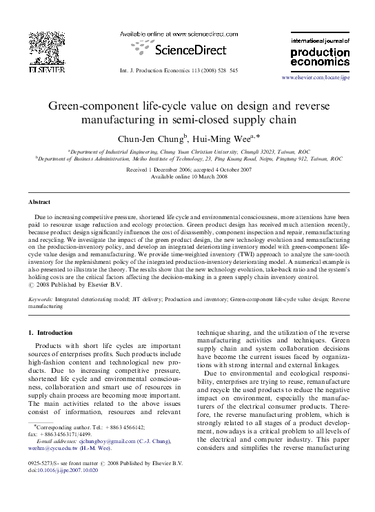 (PDF) Green-component life-cycle value on design and reverse ...