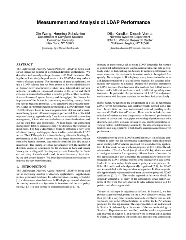(PDF) Measurement and Analysis of LDAP Performance