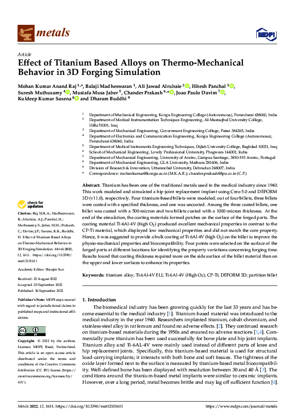 (PDF) Effect of Titanium Based Alloys on Thermo-Mechanical Behavior in 3D Forging Simulation