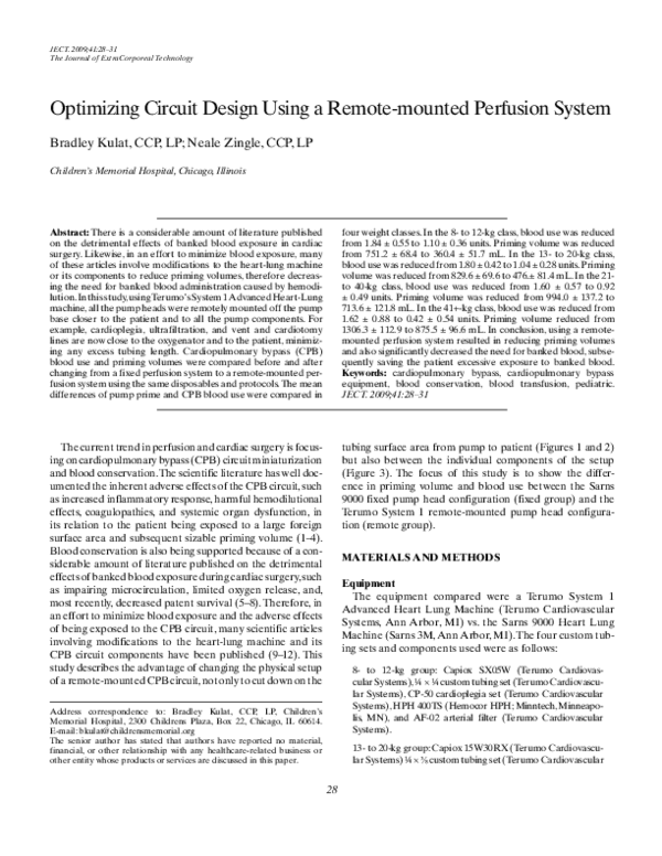 (PDF) Optimizing circuit design using a remote-mounted perfusion system | neale zingle ...