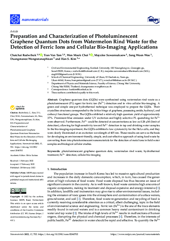 (PDF) Preparation and Characterization of Photoluminescent Graphene Quantum Dots from Watermelon ...