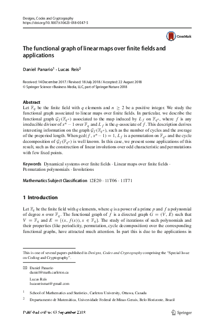 (PDF) The functional graph of linear maps over finite fields and applications