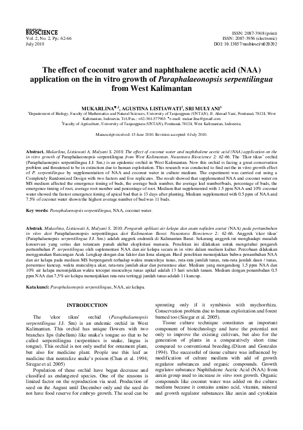 (PDF) The effect of coconut water and naphthalene acetic acid (NAA ...