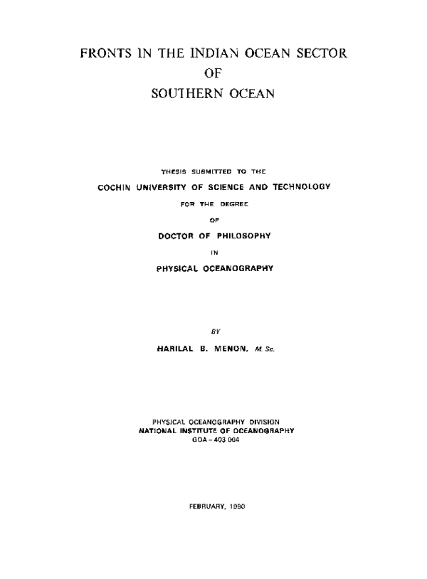(PDF) Fronts in the Ocean Sector of Southern Ocean