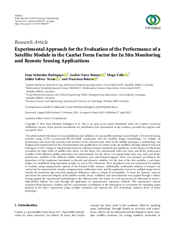 (PDF) Experimental Approach for the Evaluation of the Performance of a Satellite Module in the ...