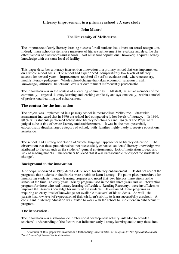 (PDF) Literacy improvement in a primary school : A case study